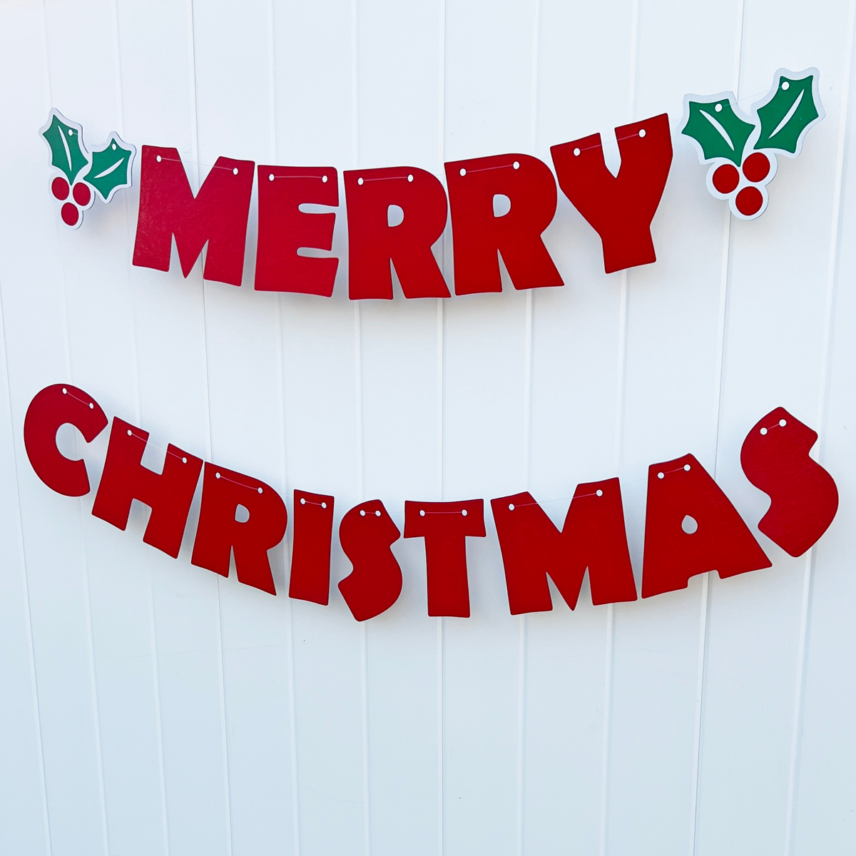 Holly Berry Letter Banner, Merry Christmas or Custom Message, Red or G ...