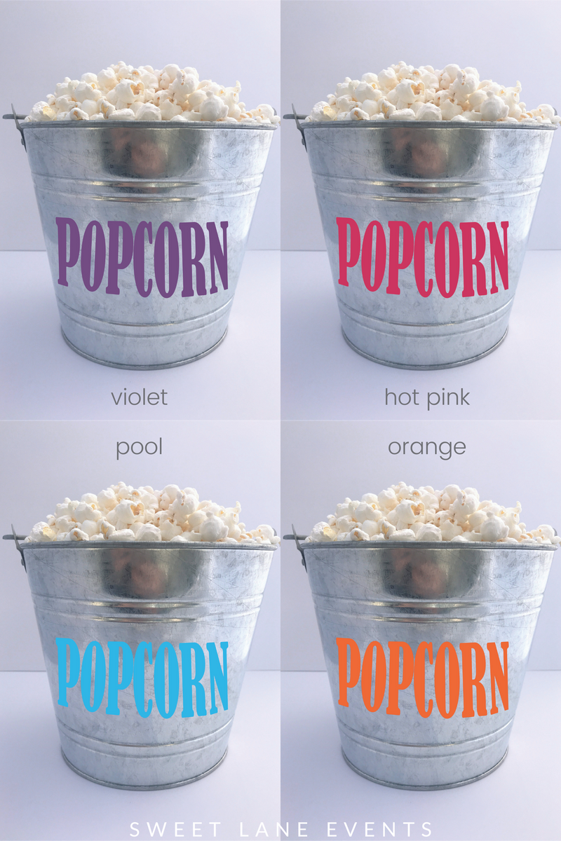Metal Popcorn Bucket and Personalized Scoop – Sweet Lane Events