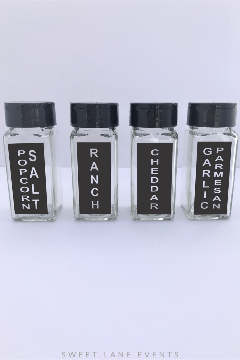 Popcorn Flavor Powder Jars, Custom Full-Sized Label – Sweet Lane Events